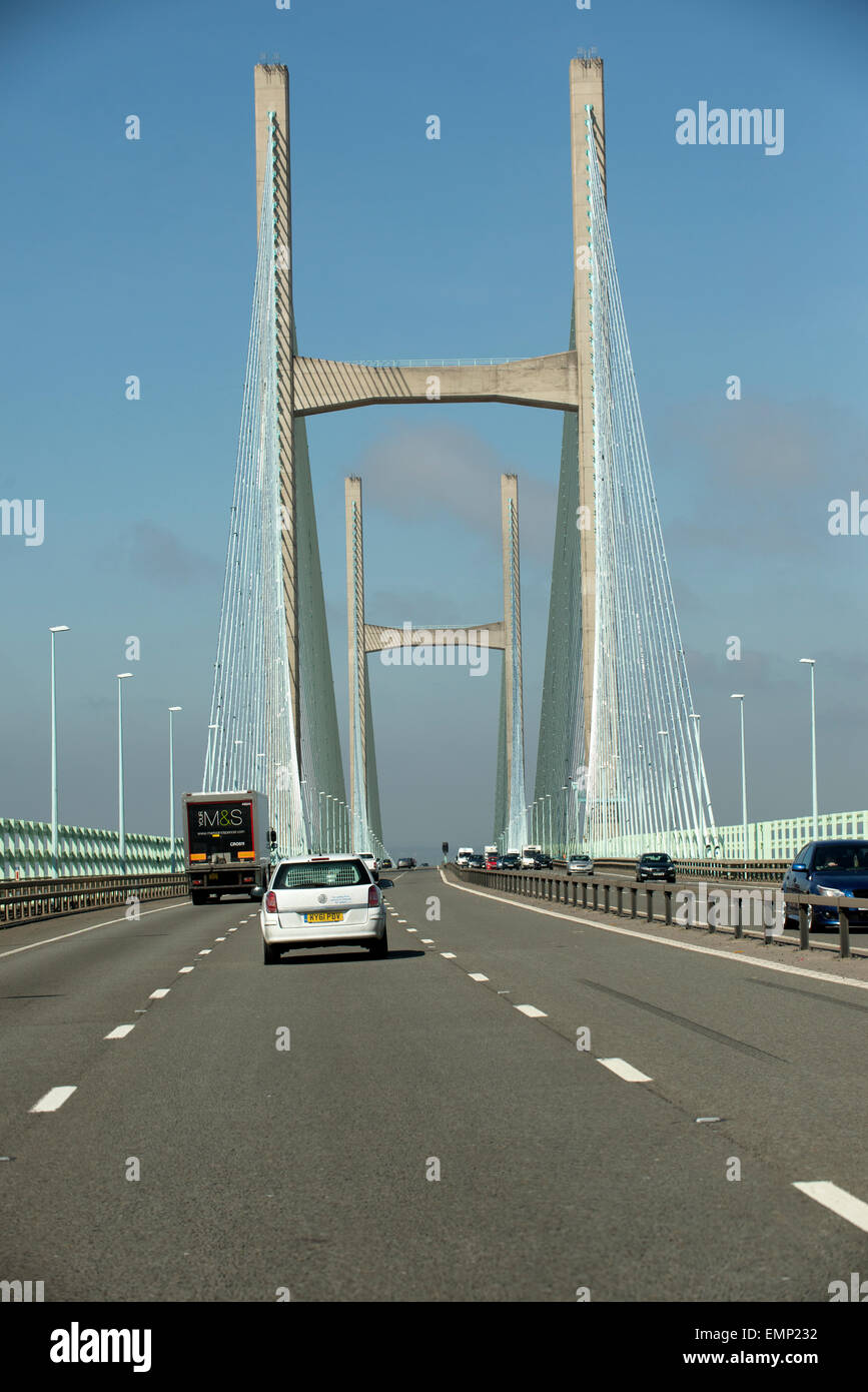 M4 motorway and the Severn Bridge which separates England and Wales UK ...