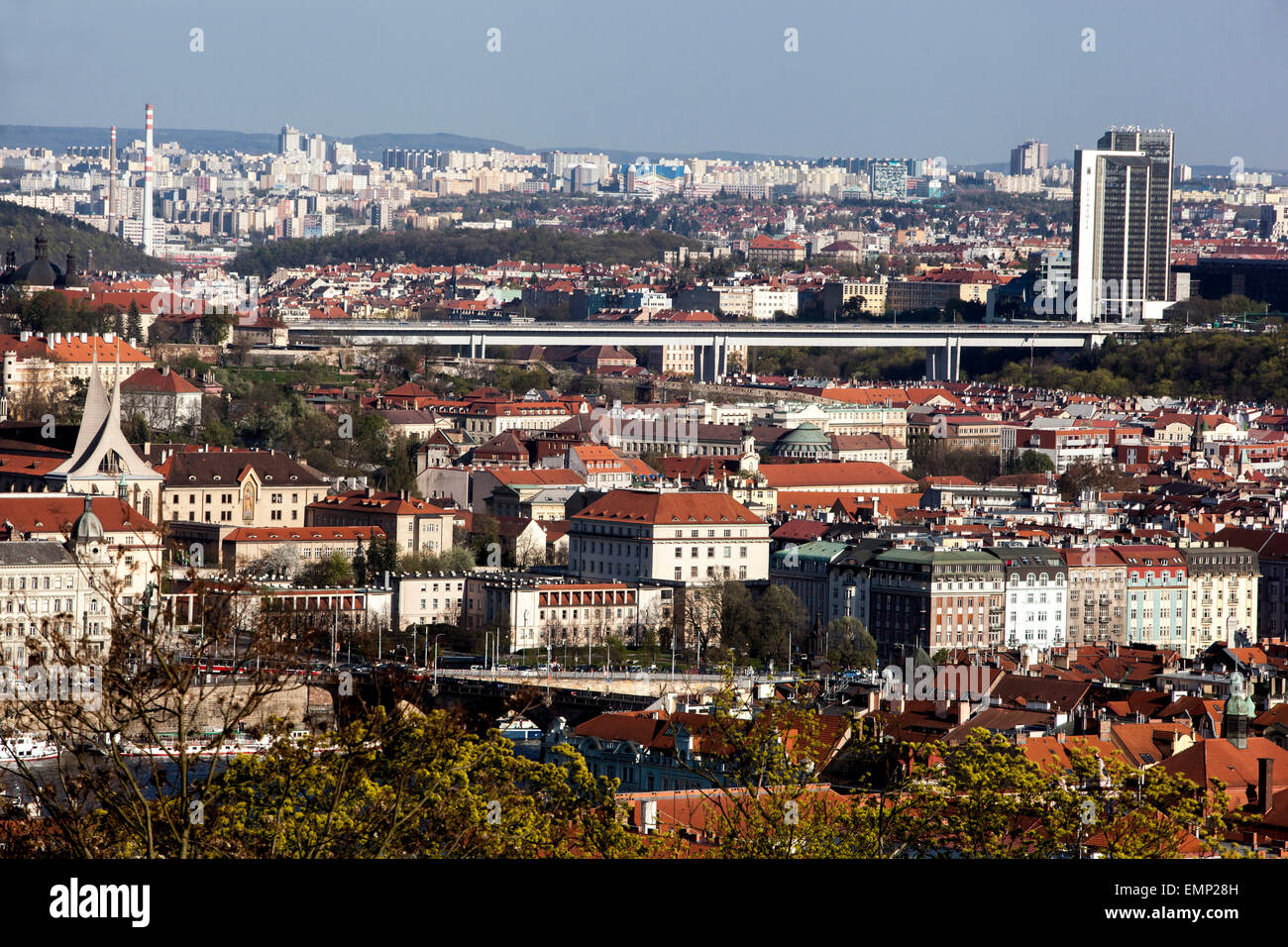 Panorama of Prague with Nusle Bridge, Prague, Czech Republic Stock ...