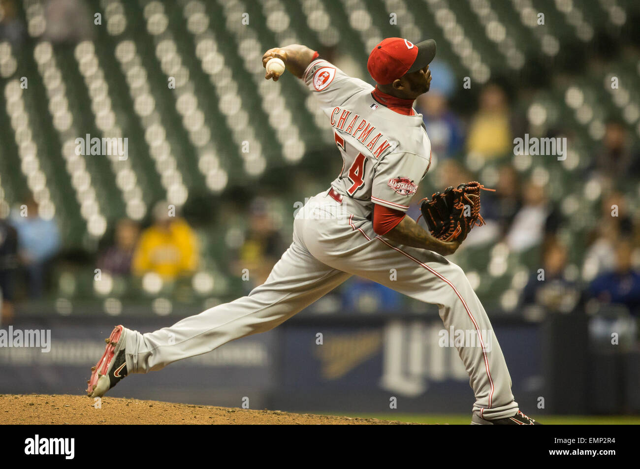 Milwaukee, WI, USA. 21st Apr, 2015. Cincinnati Reds relief pitcher ...