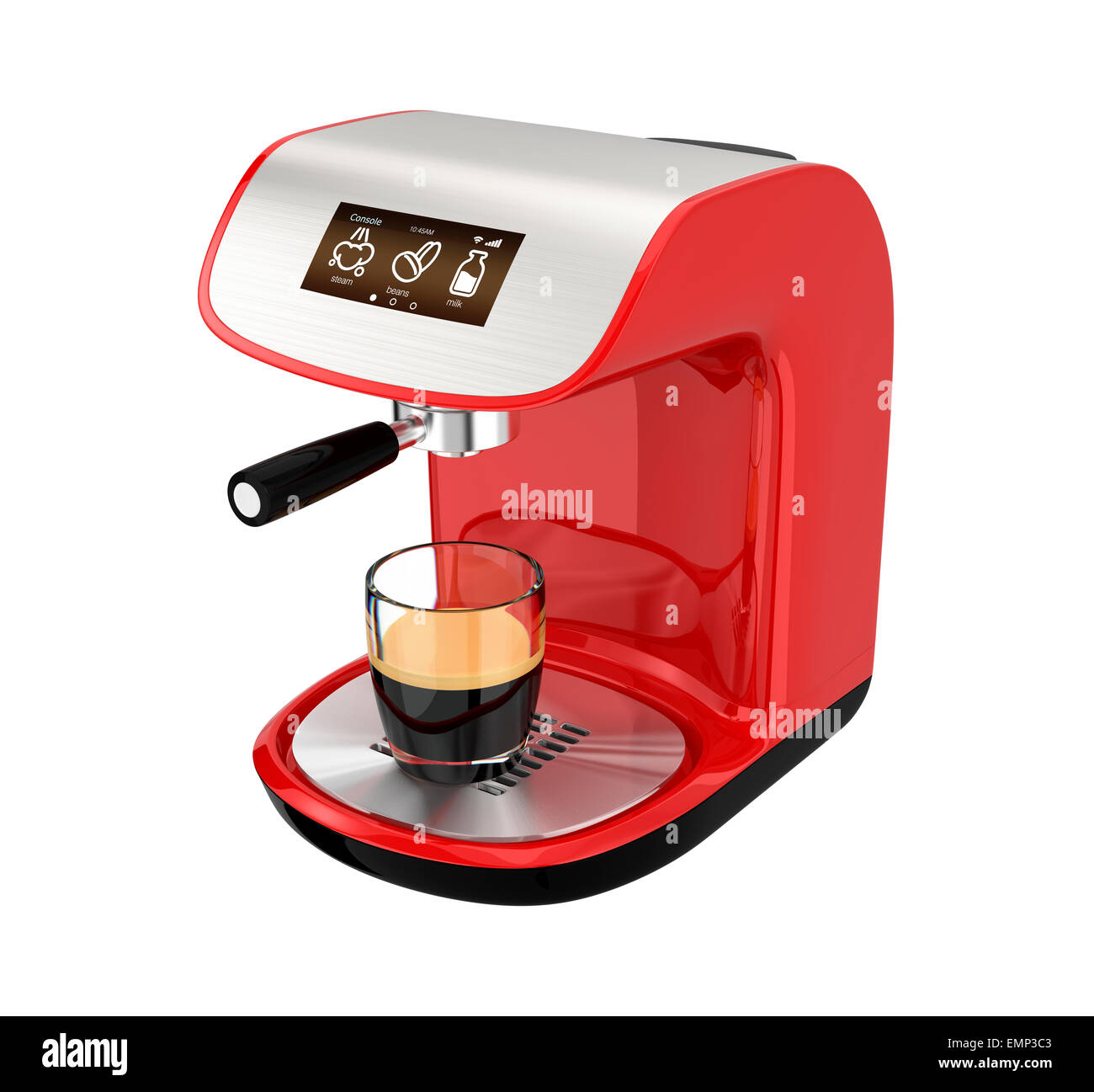 Stylish espresso coffee machine with touch screen isolated on white ...