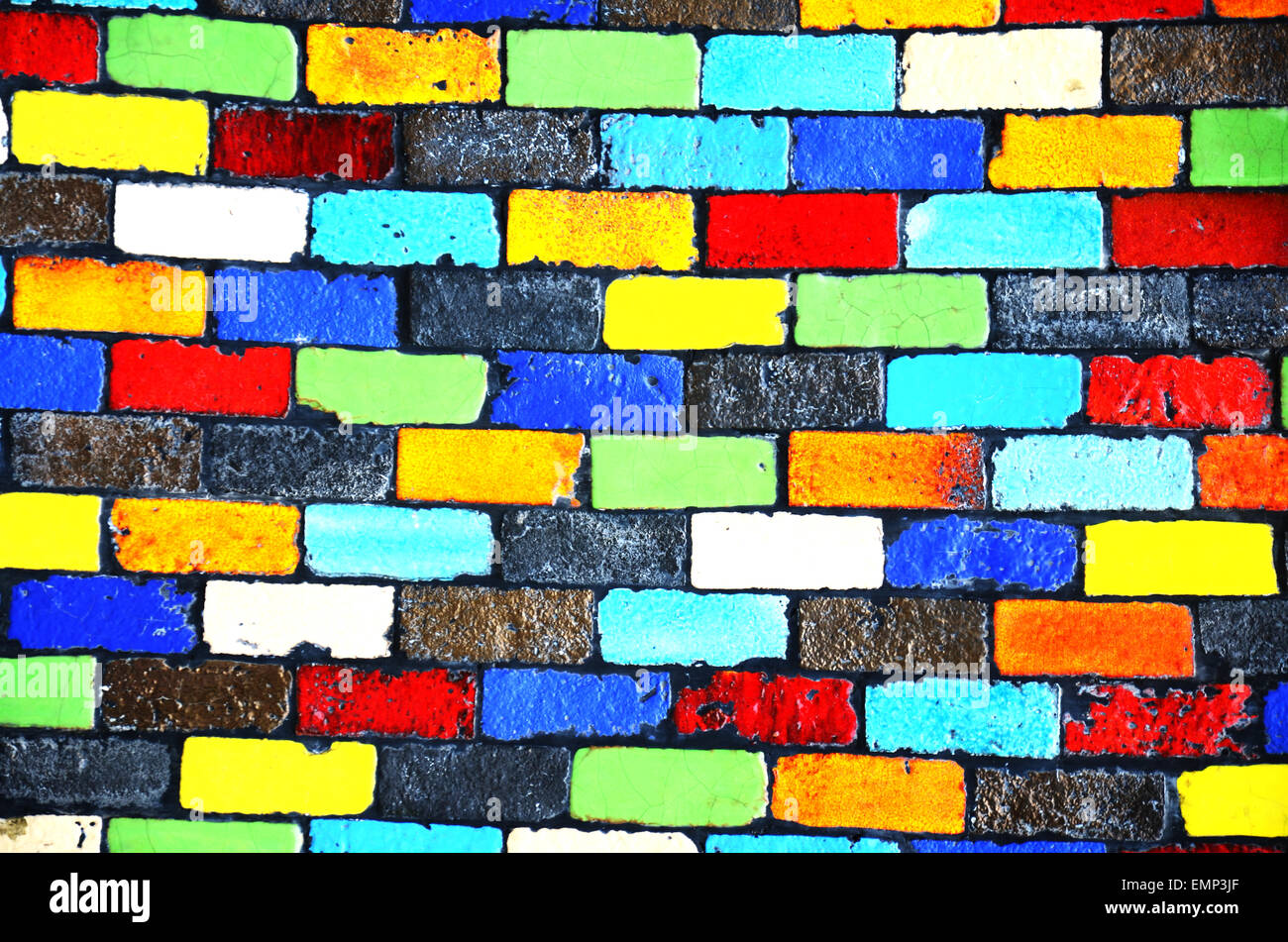 Rainbow colourful brick wall hi-res stock photography and images - Alamy