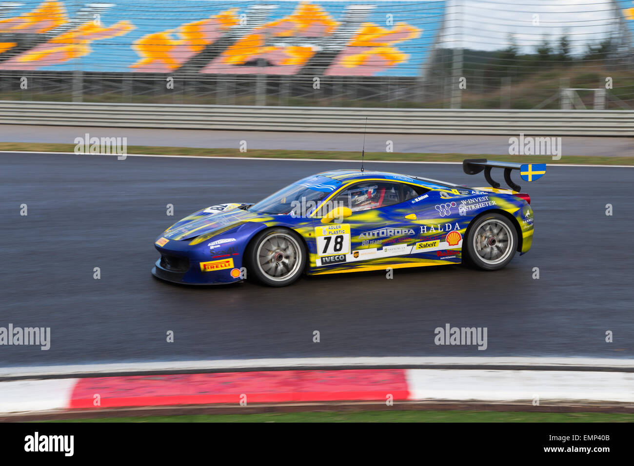 ISTANBUL, TURKEY - OCTOBER 25, 2014: Martin Nelson drives Ferrari 458 ...