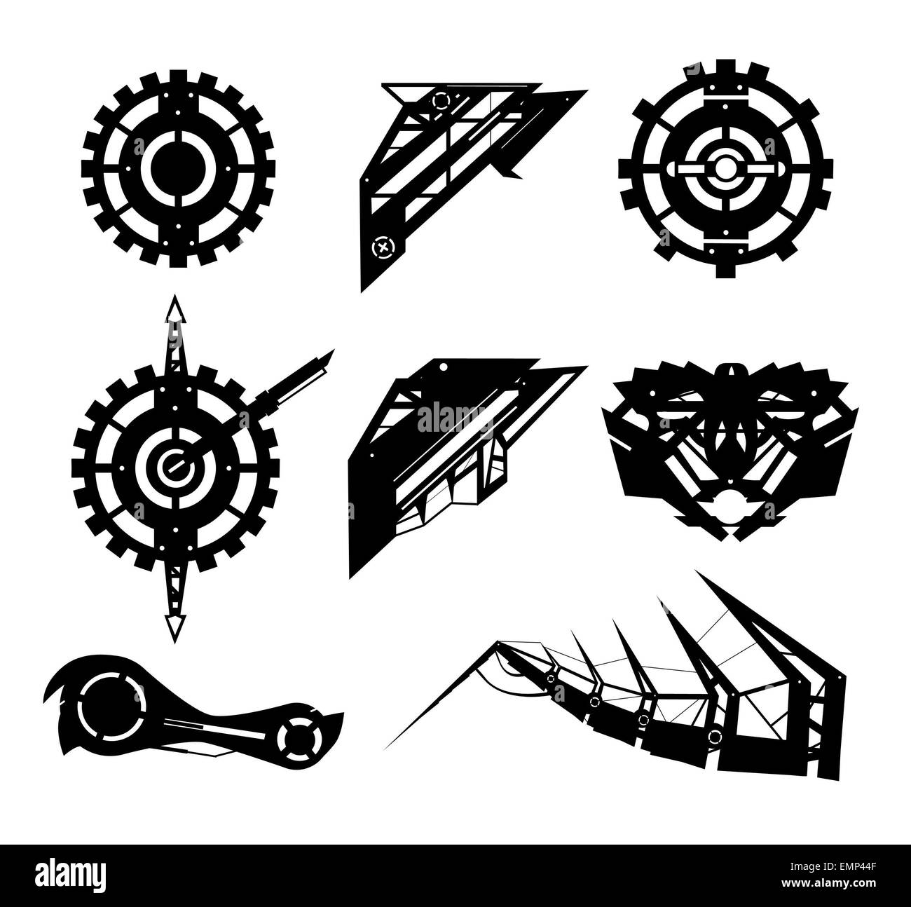 Mechanic black shapes set Stock Photo - Alamy