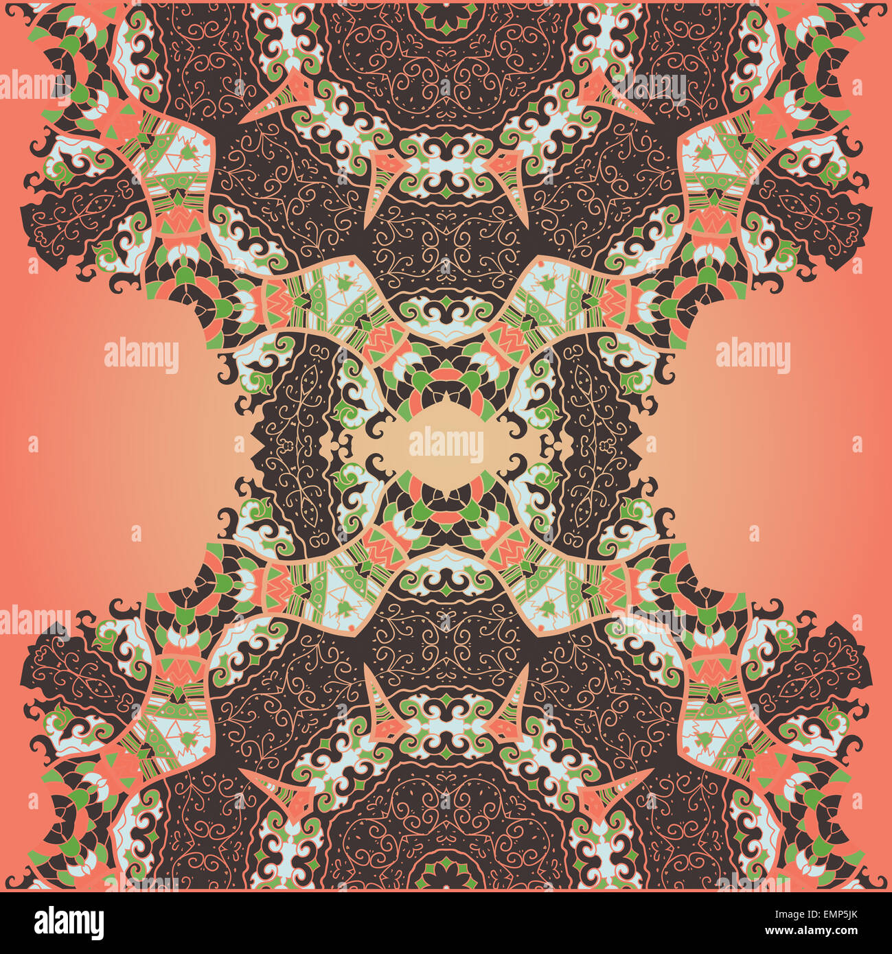Oriental mandala motif half-round lase pattern on the yellow background ...