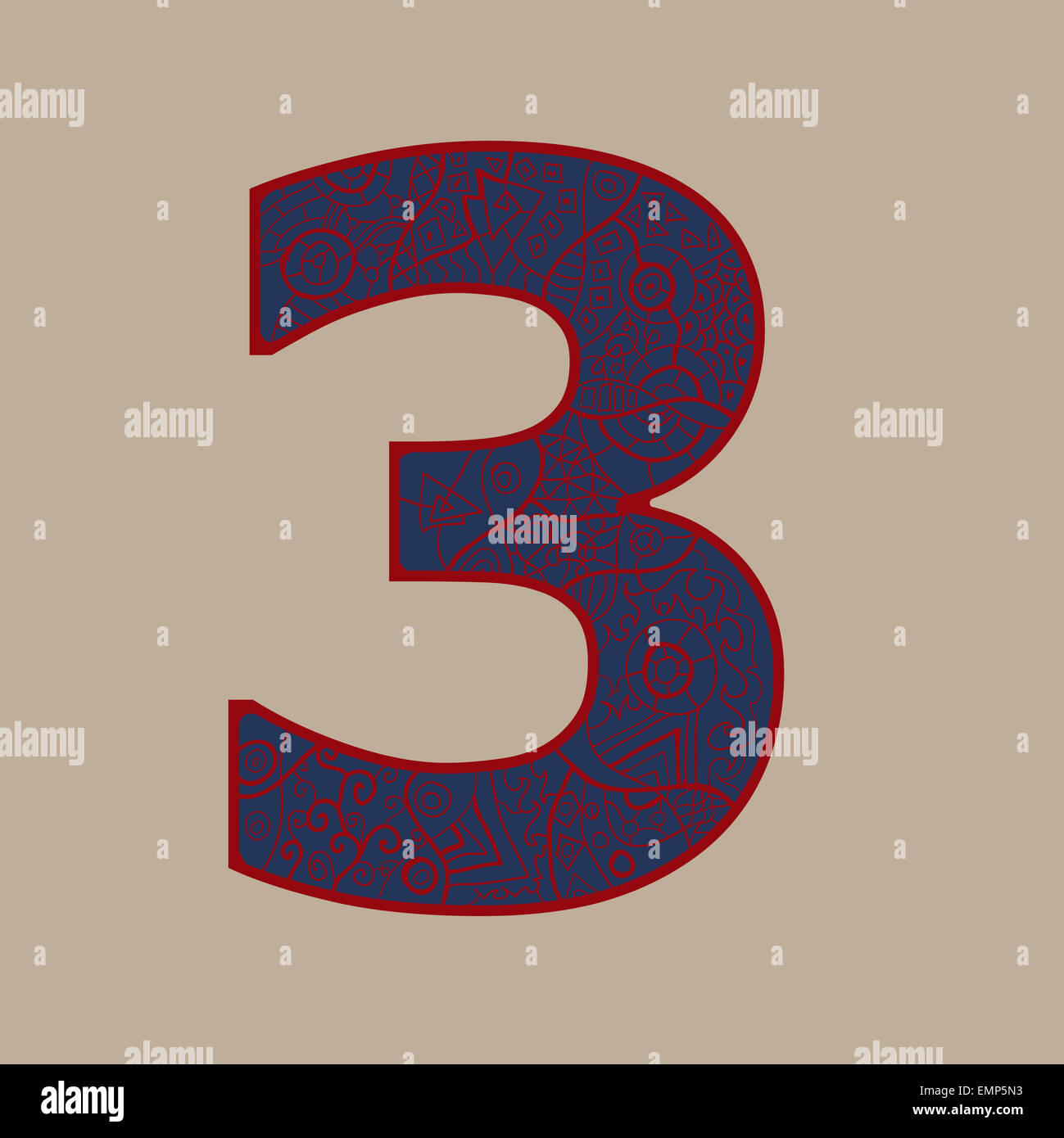 vector ornate number three colored colorful design Stock Photo - Alamy