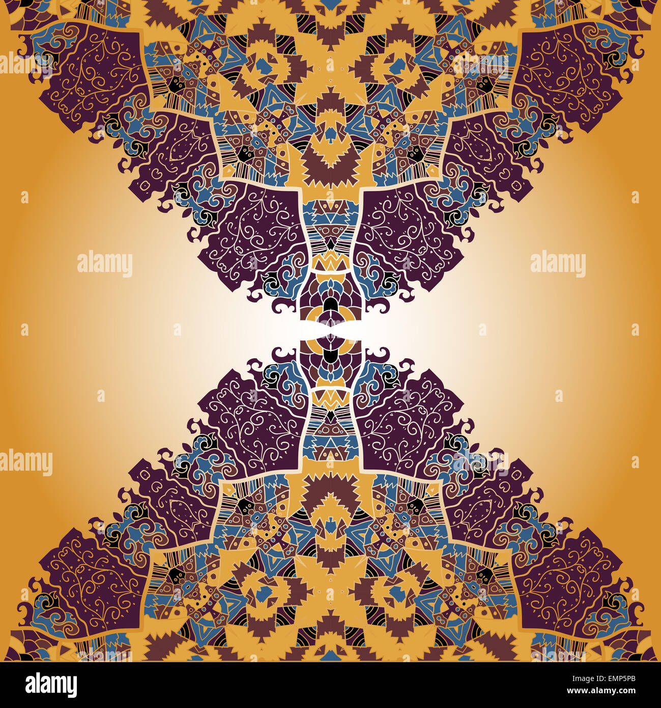 Oriental mandala motif half-round lase pattern on the yellow background ...