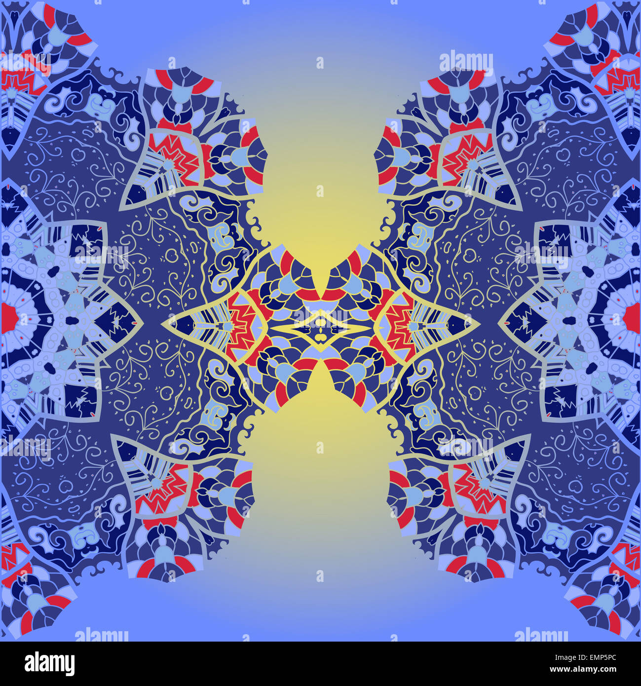 Oriental mandala motif half round lase pattern on the blue background ...