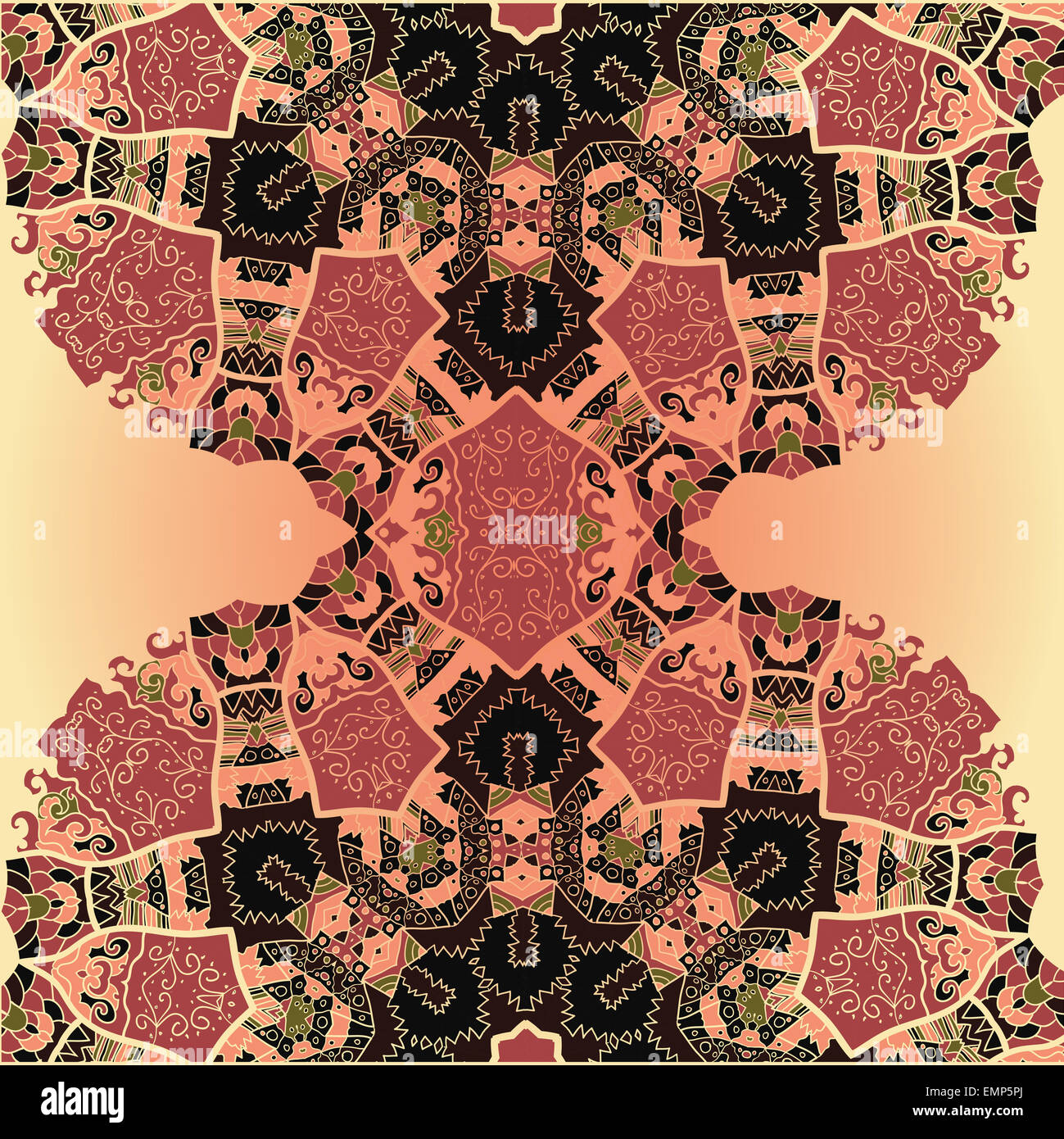 Oriental mandala motif half-round lase pattern on the yellow background ...