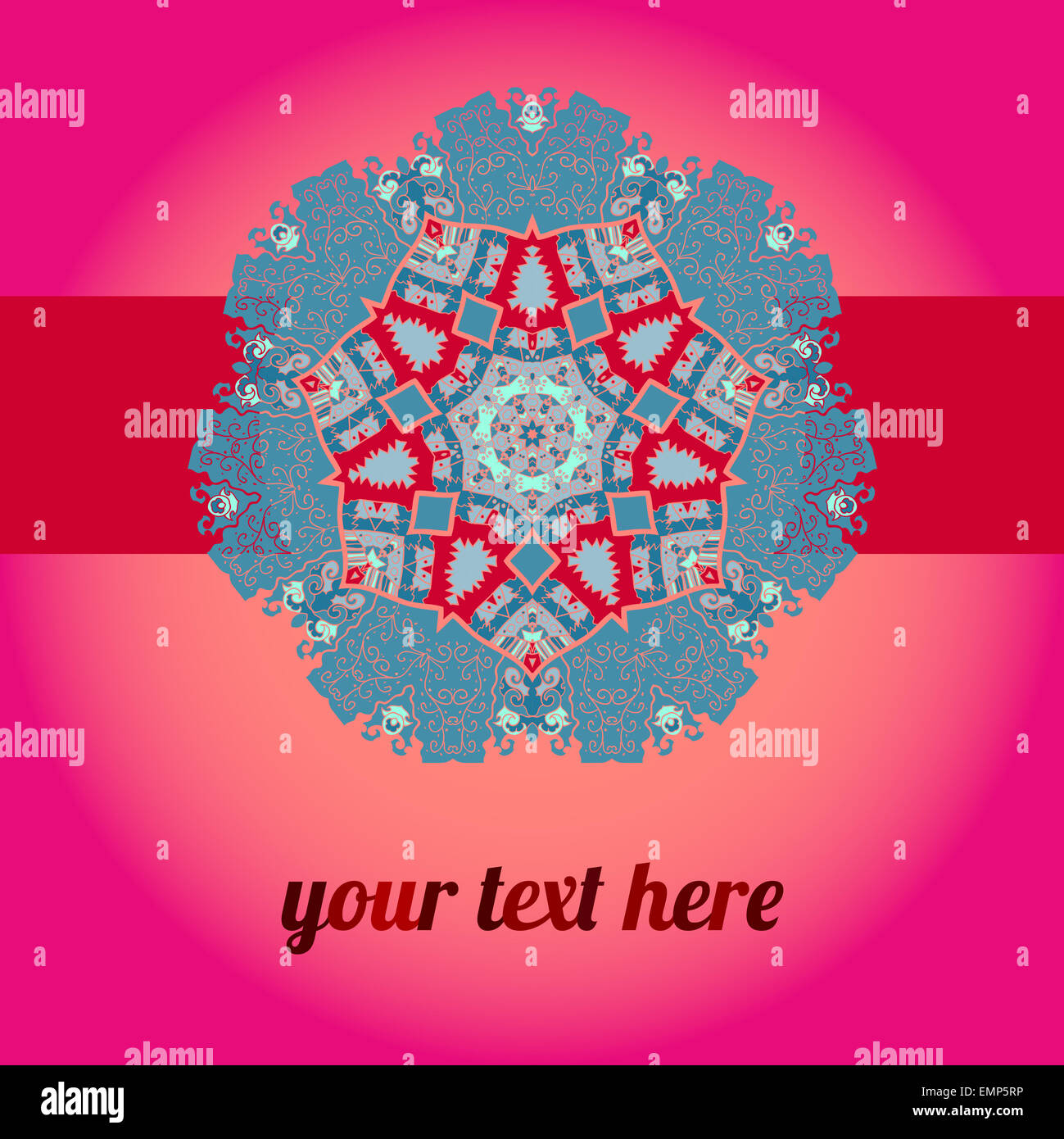 Red Pink Vector ornate frame with sample text. Perfect as invitation or ...