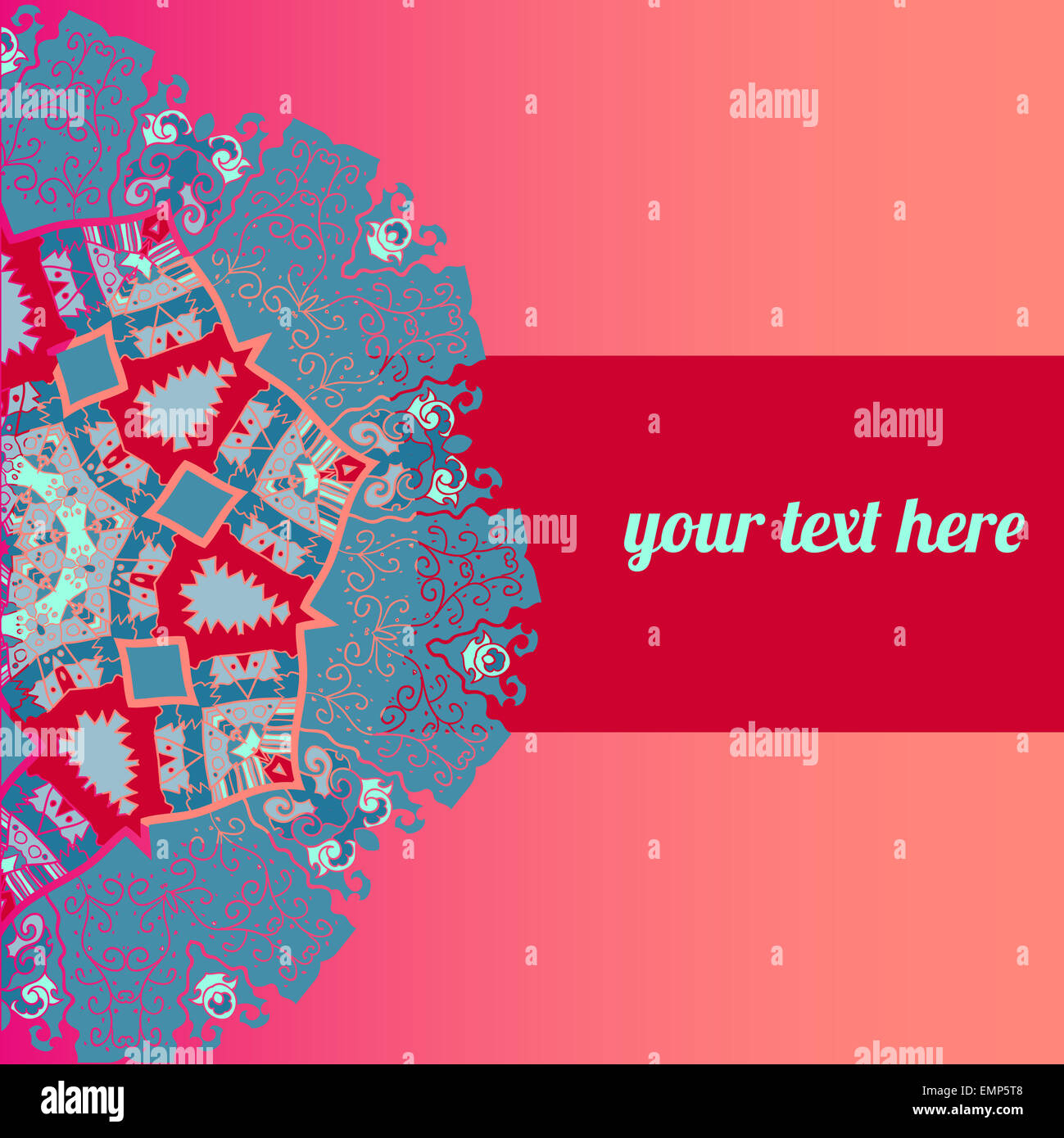 Red Pink Vector ornate frame with sample text. Perfect as invitation or ...