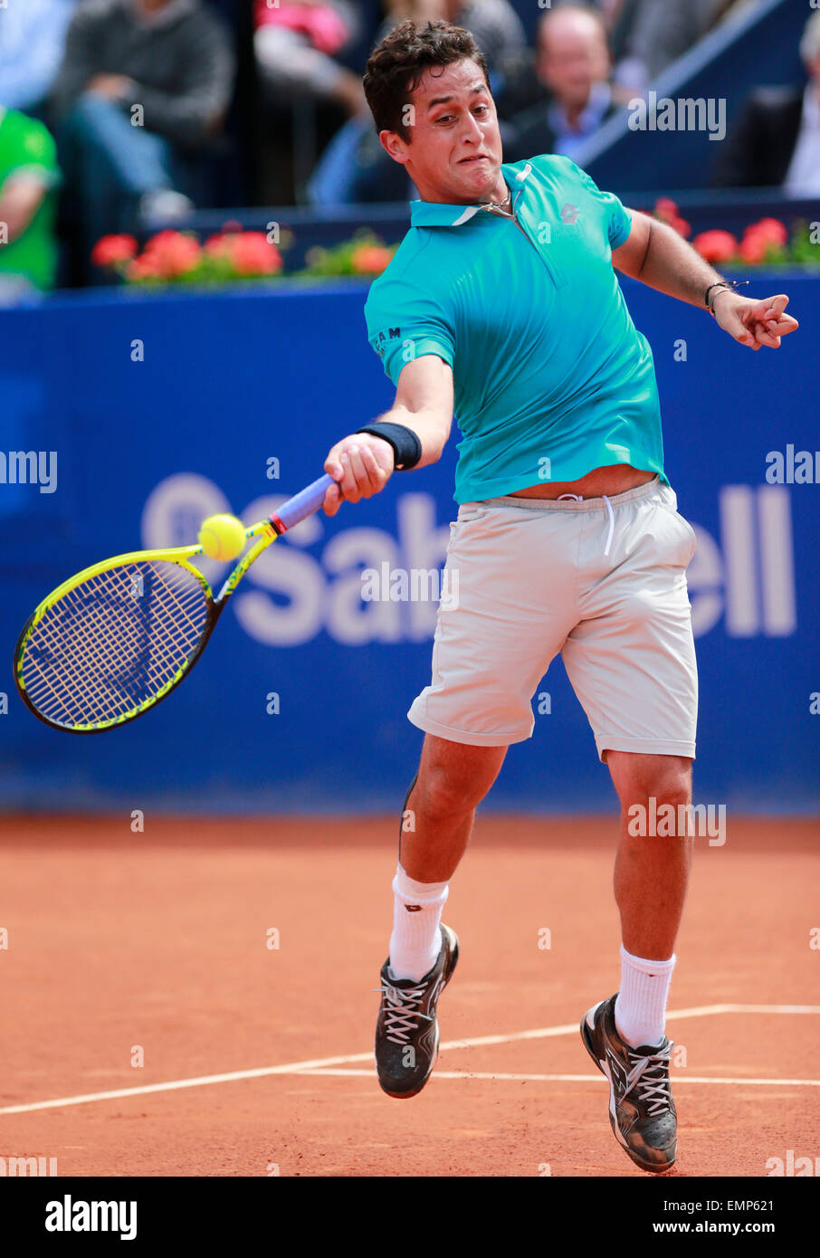 Barcelona. 22nd Apr, 2015. Spanish player Nicolas Almagro returns the ...