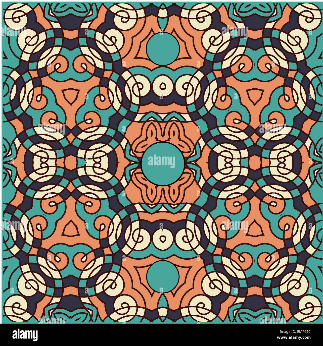 Seamless wallpaper pattern, in blue and orange Stock Photo - Alamy