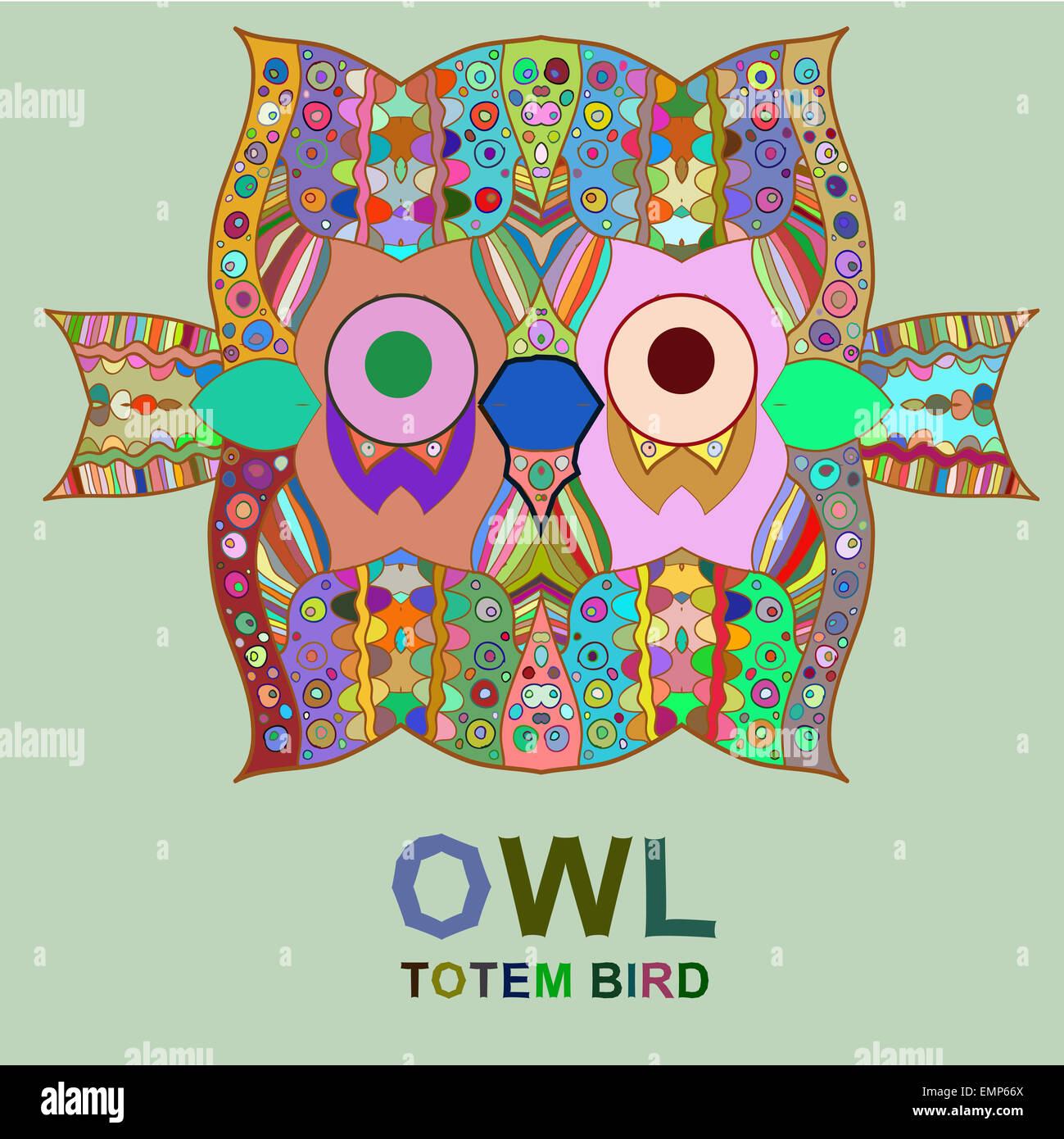 Vintage design with totem bird owl. Vector multicolored image Stock ...