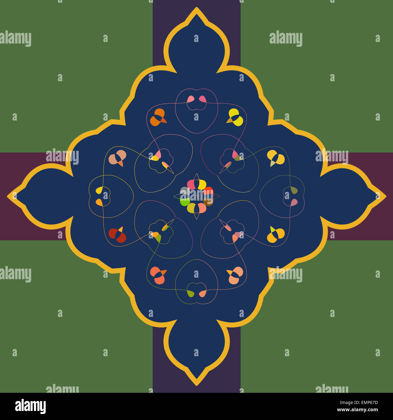 Green Yellow Red Vector ornate frame with sample text. Perfect as ...