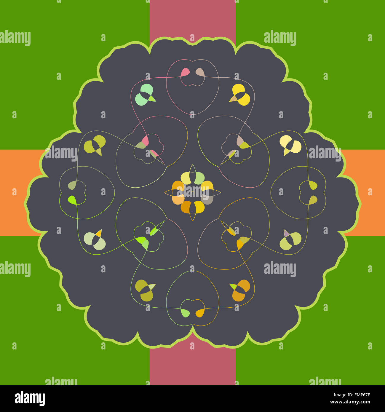 Green Yellow Red Vector ornate frame with sample text. Perfect as ...