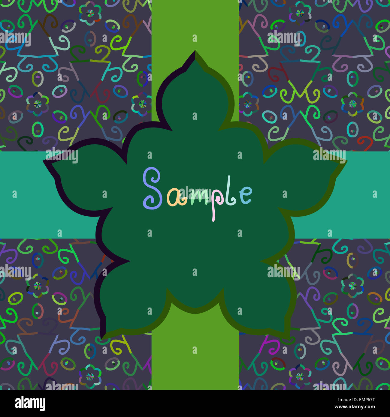 Green Yellow Red Vector ornate frame with sample text. Perfect as ...