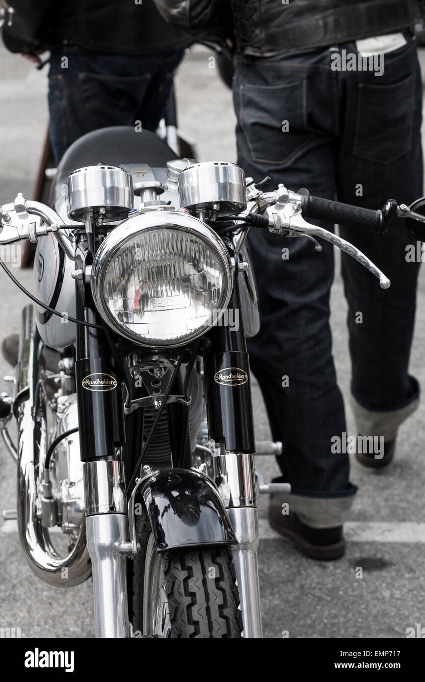 Two rockabilly motorcyclists at a motorcycle rally in Venice California ...