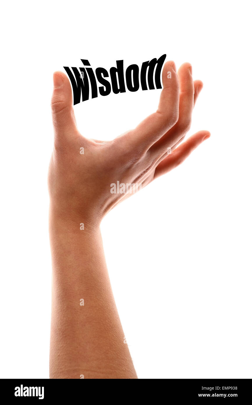 Color vertical shot of a of a hand squeezing the word "wisdom Stock ...