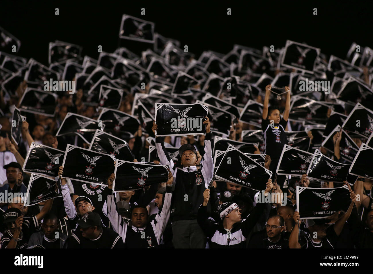 Sao Paulo. 22nd Apr, 2015. Supporters of Corinthians cheer for the team ...
