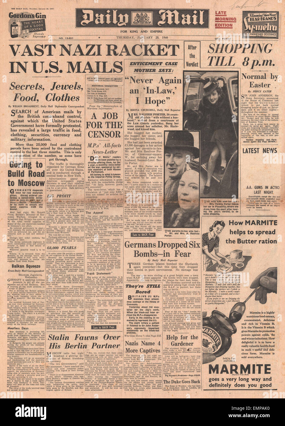 1940 front page Daily Mail American Contraband seized by British ...