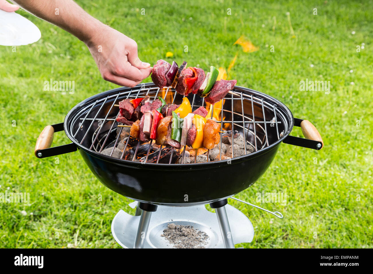 Delicious vegetable and meat skewer on grill Stock Photo - Alamy