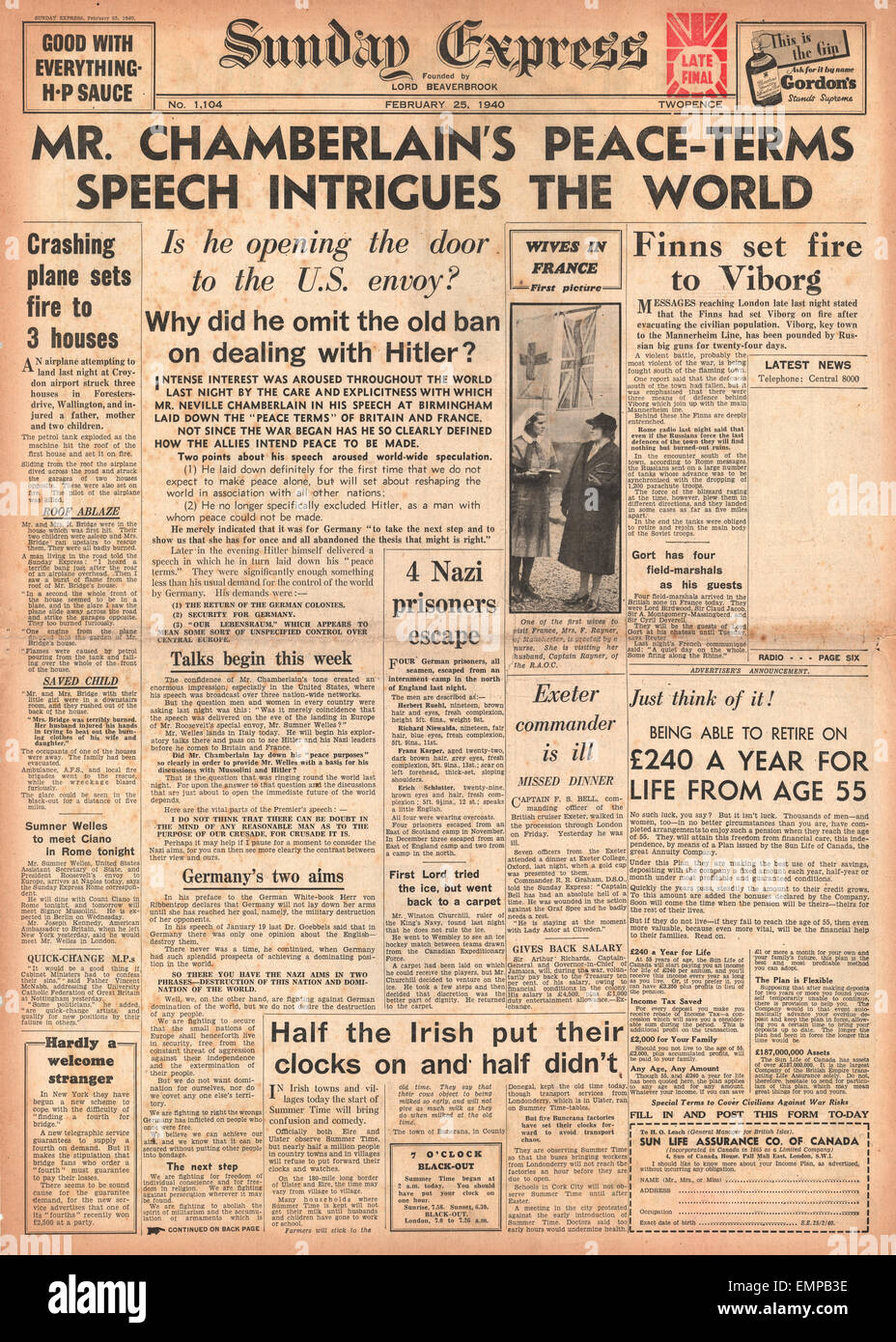 1940 sunday express chamberlains peace terms speech in birmingham hi ...