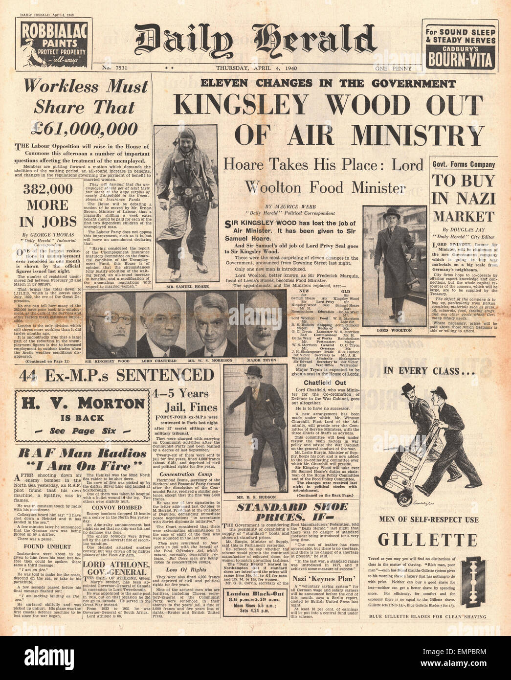 1940 daily herald front page hi-res stock photography and images - Alamy