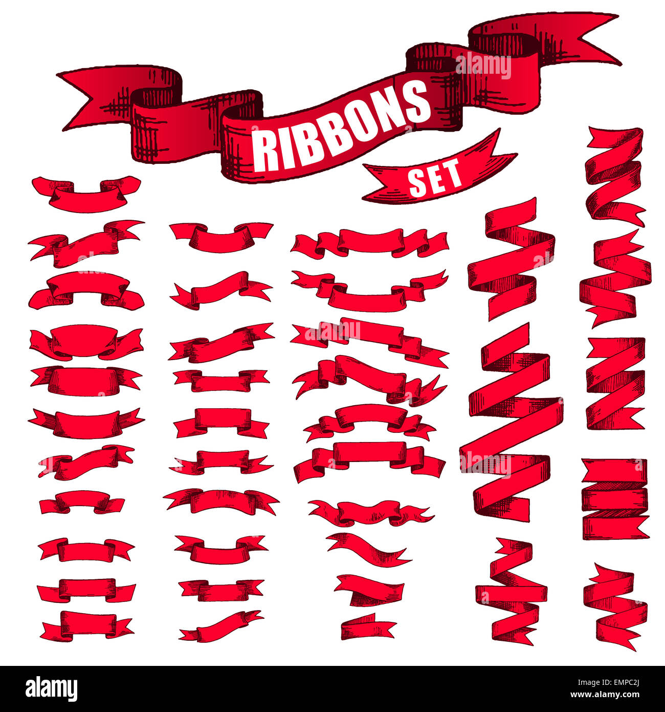 Big Red Ribbons Set, Isolated On White Background Stock Photo - Alamy