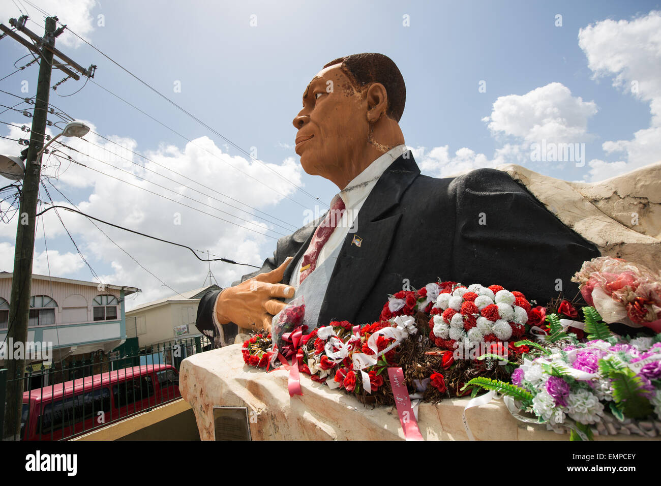 St. John's town in Antigua, in the Leeward Islands, Caribbean. Statue ...