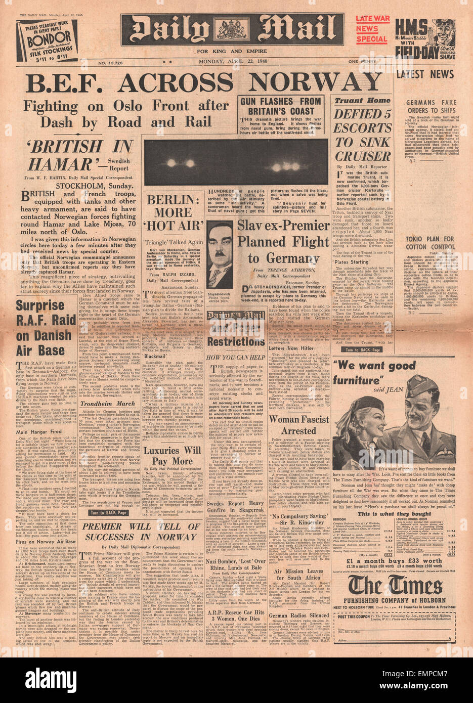 1940 front page Daily Mail Battle for Norway Stock Photo - Alamy 1940 front page Daily Mail Battle for Norway Stock Photo - Alamy