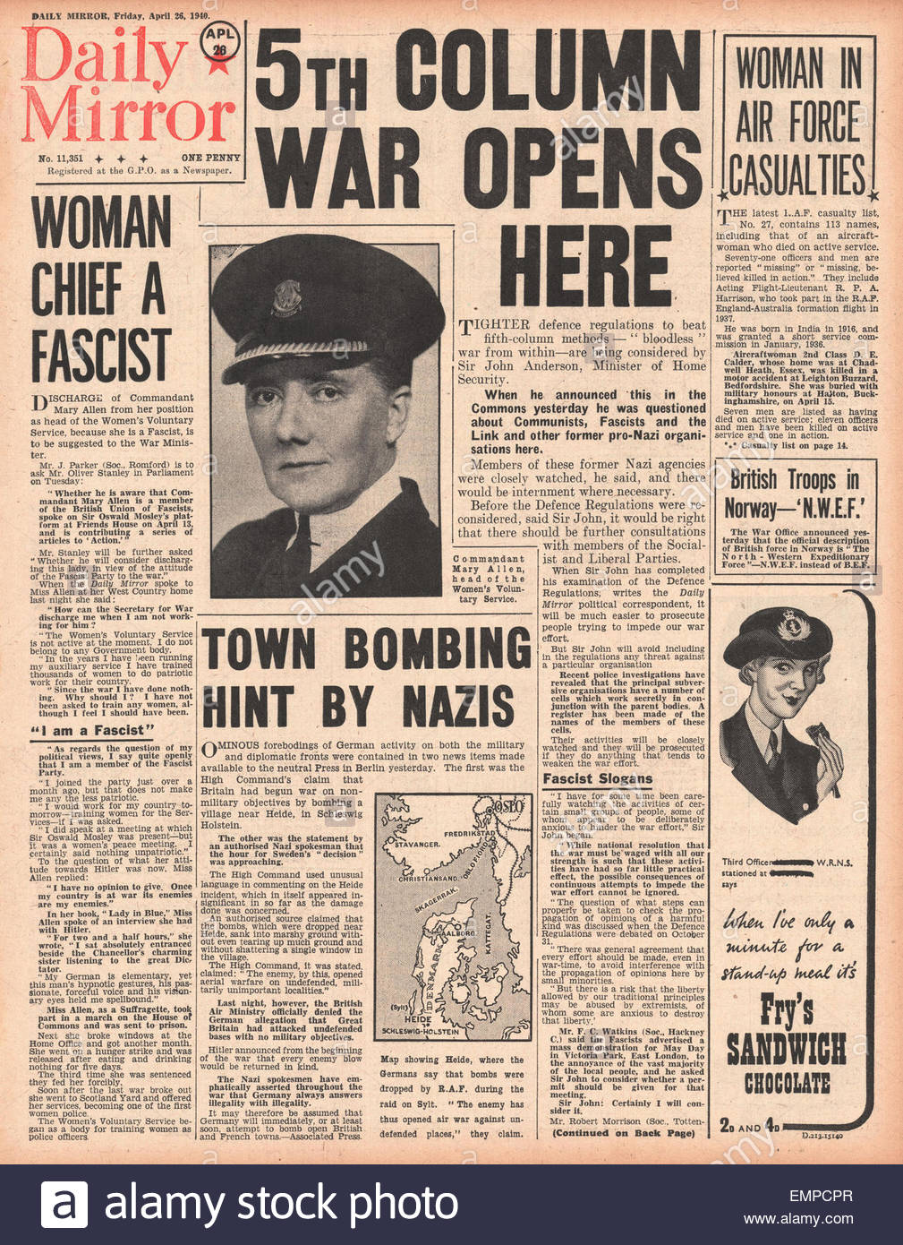 1940 World War Two World War 2 Newspaper Headline Stock Photos & 1940 ...