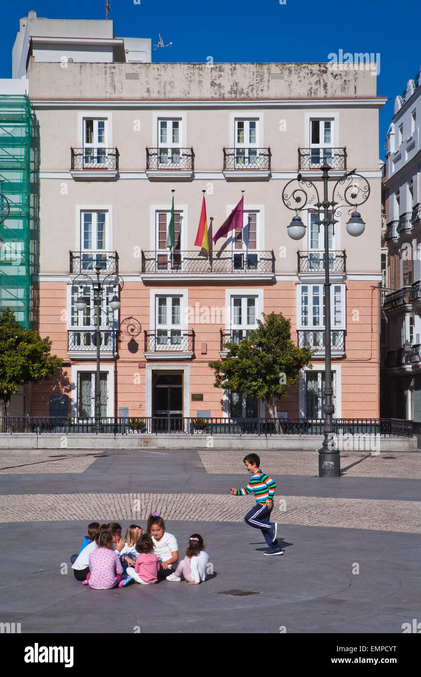 Children playing in the Plaza San Antonio, Cadiz province, Andalucia ...