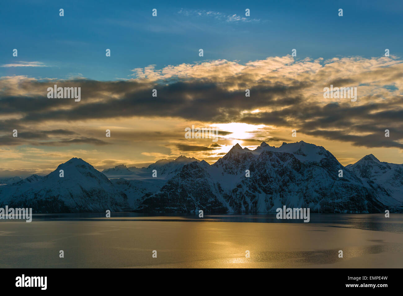 Sunset scene in the Norwegian alps. A fjord and mountain range Stock ...