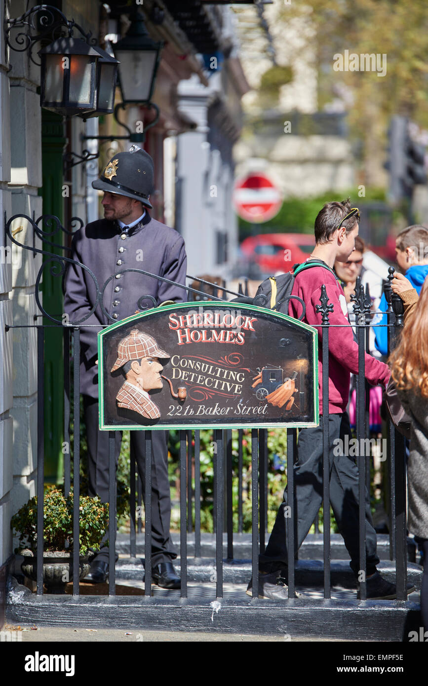 LONDON, UK - APRIL 22: An actor dressed in traditional English police ...