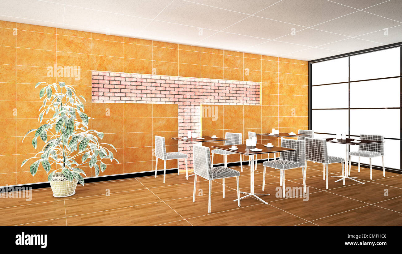 Interior rendering of a bar with textures Stock Photo - Alamy