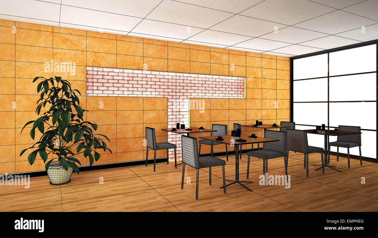 Interior rendering of a bar with textures Stock Photo - Alamy