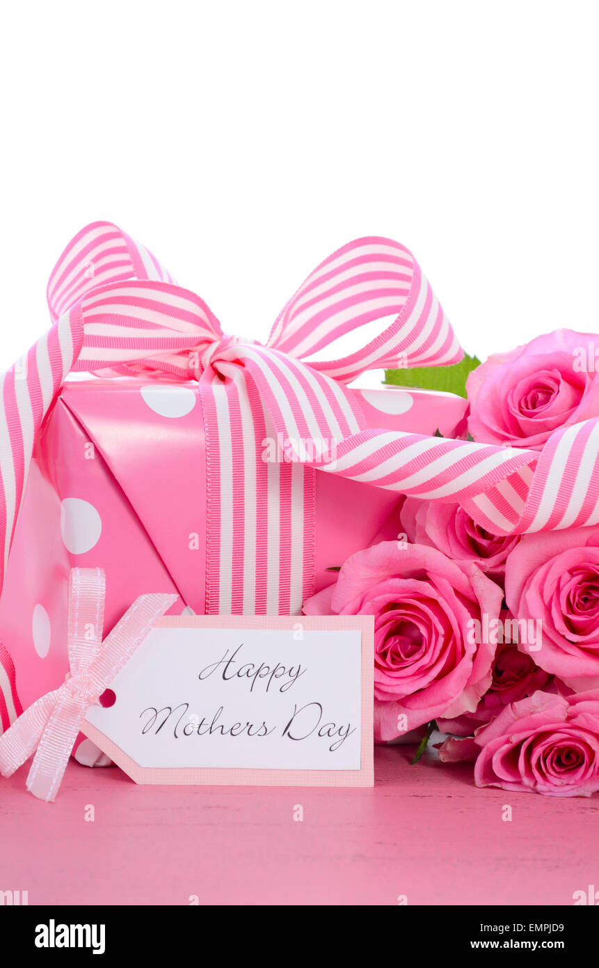 Happy Mothers Day pink polka dot gift with pink and white stripe ribbon ...