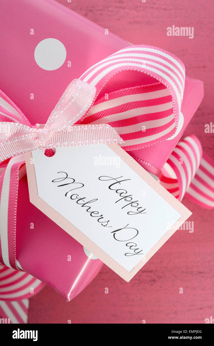 Happy Mothers Day pink polka dot gift with pink and white stripe ribbon ...