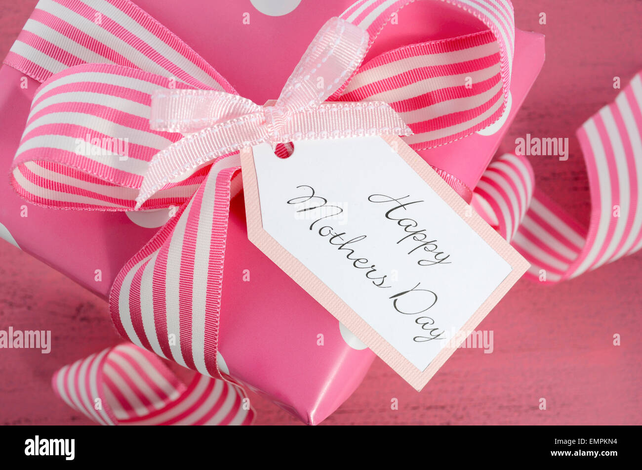 Happy Mothers Day pink polka dot gift with pink and white stripe ribbon ...