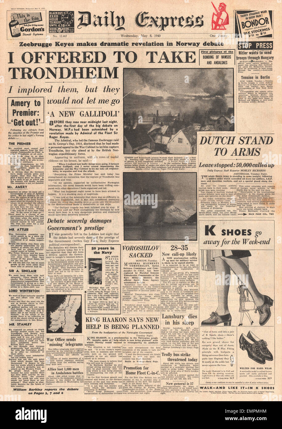 1940 daily express front page hi-res stock photography and images - Alamy