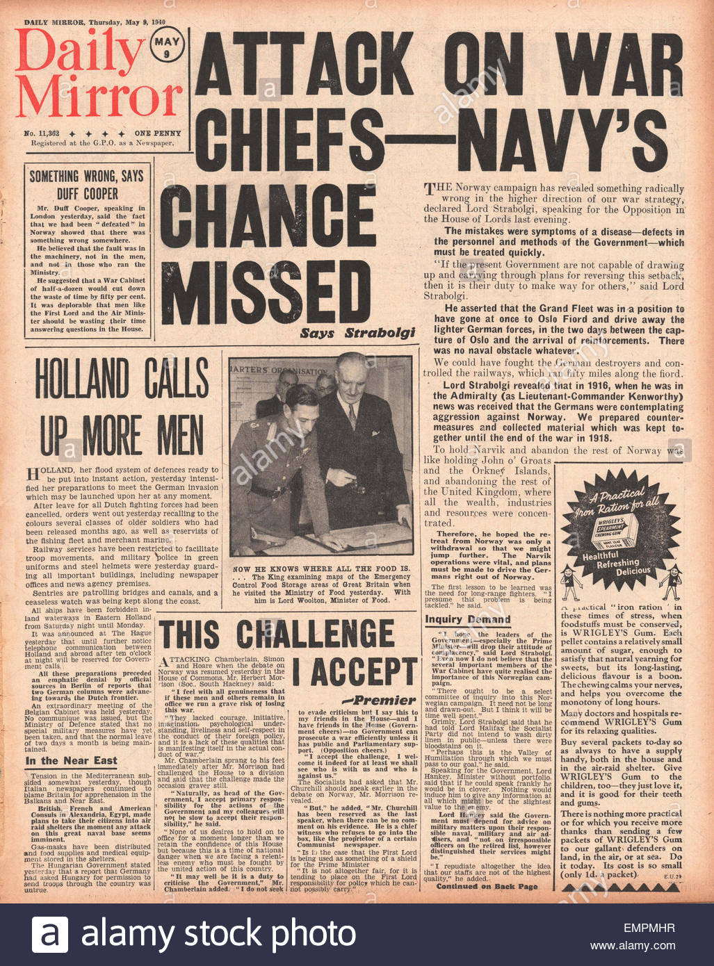 1940 World War Two World War 2 Newspaper Headline Stock Photos & 1940 ...