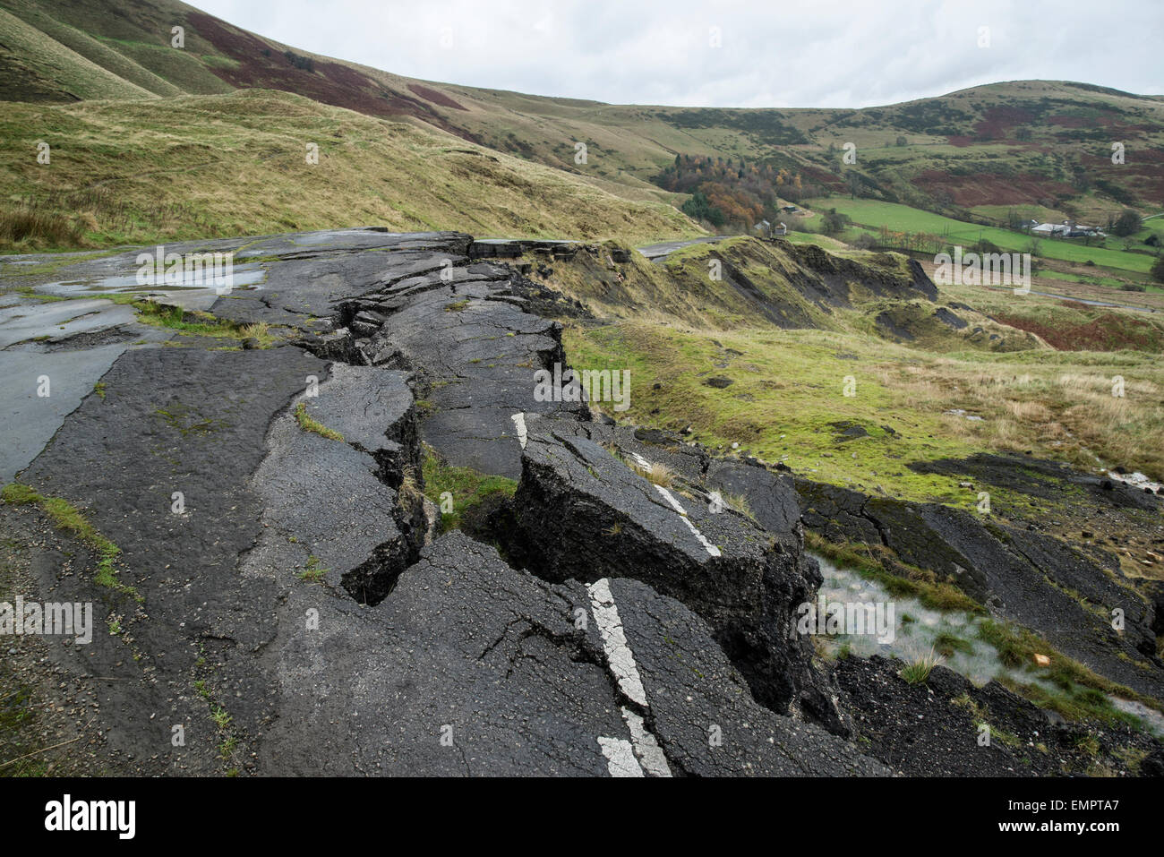 Collapsed A625 road in Peak District UK Stock Photo - Alamy