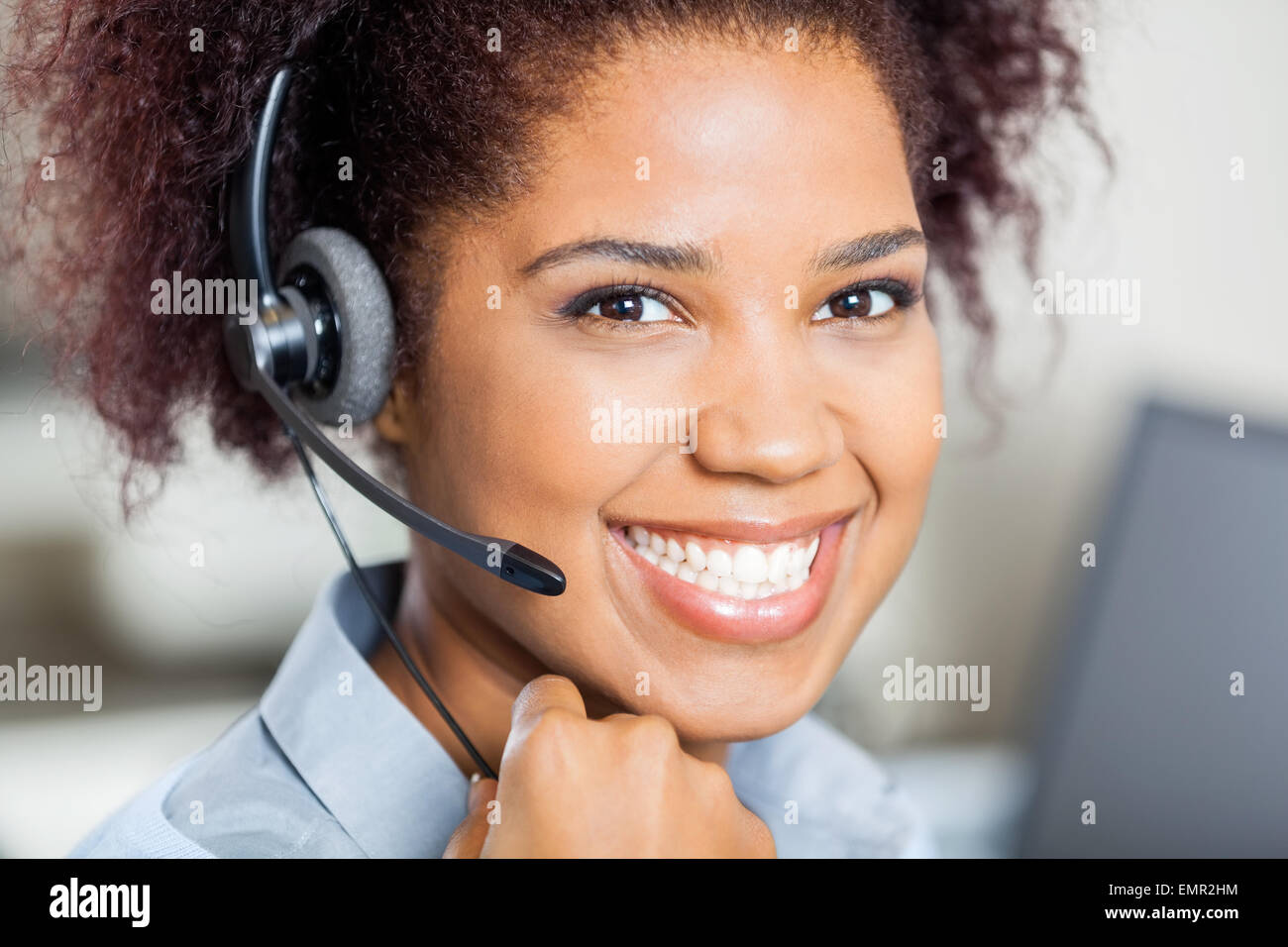 Happy Female Customer Service Representative Wearing Headset Stock ...