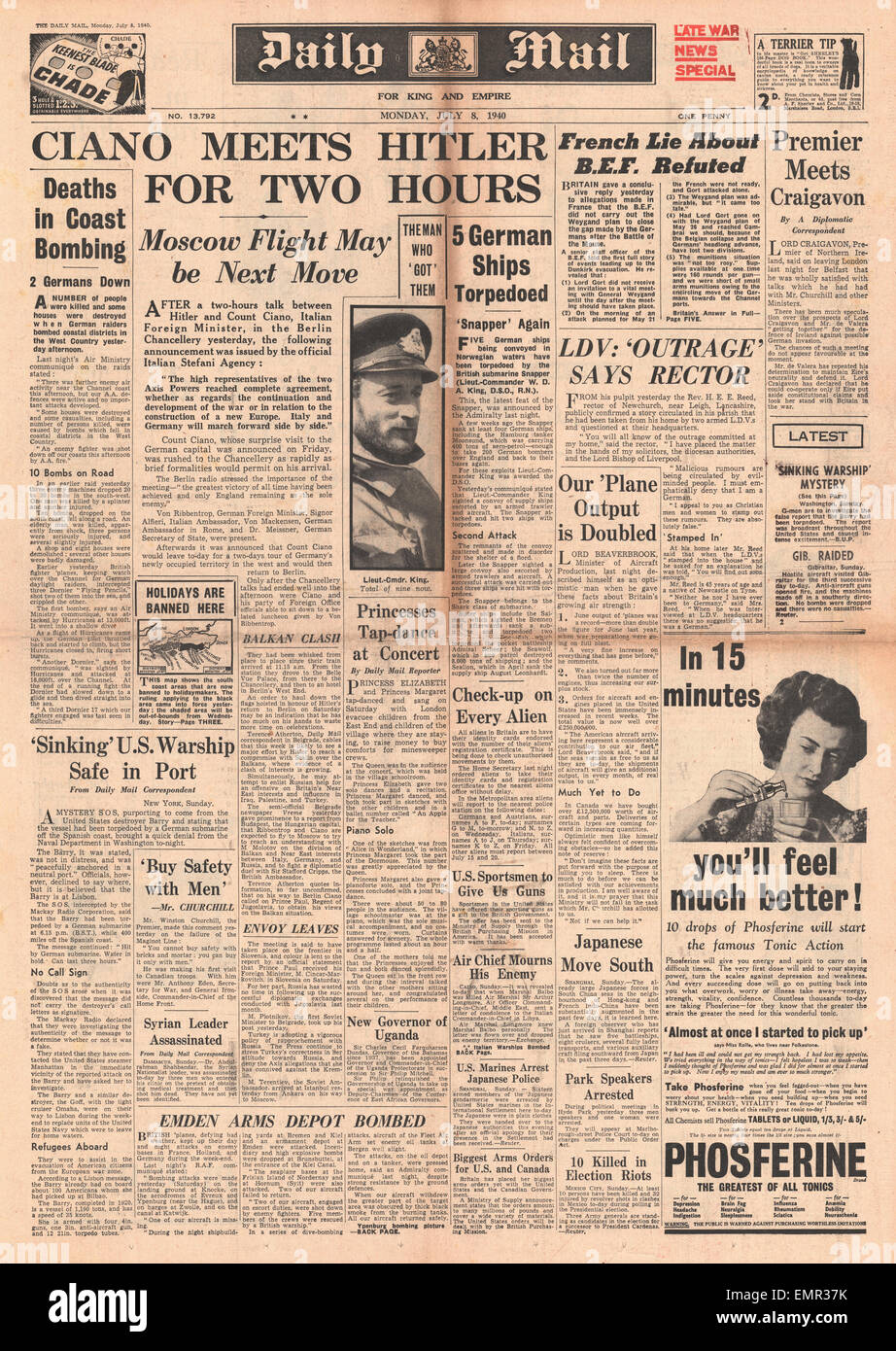 1940 daily mail count ciano meets hitler for diplomatic talks hi-res ...