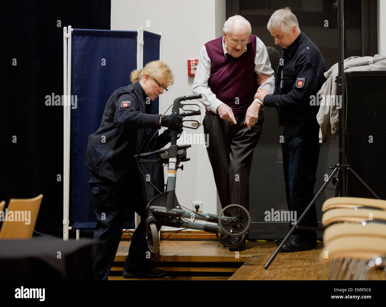 Lueneburg, Germany. 23rd Apr, 2015. The defendant, Oskar Groening ...