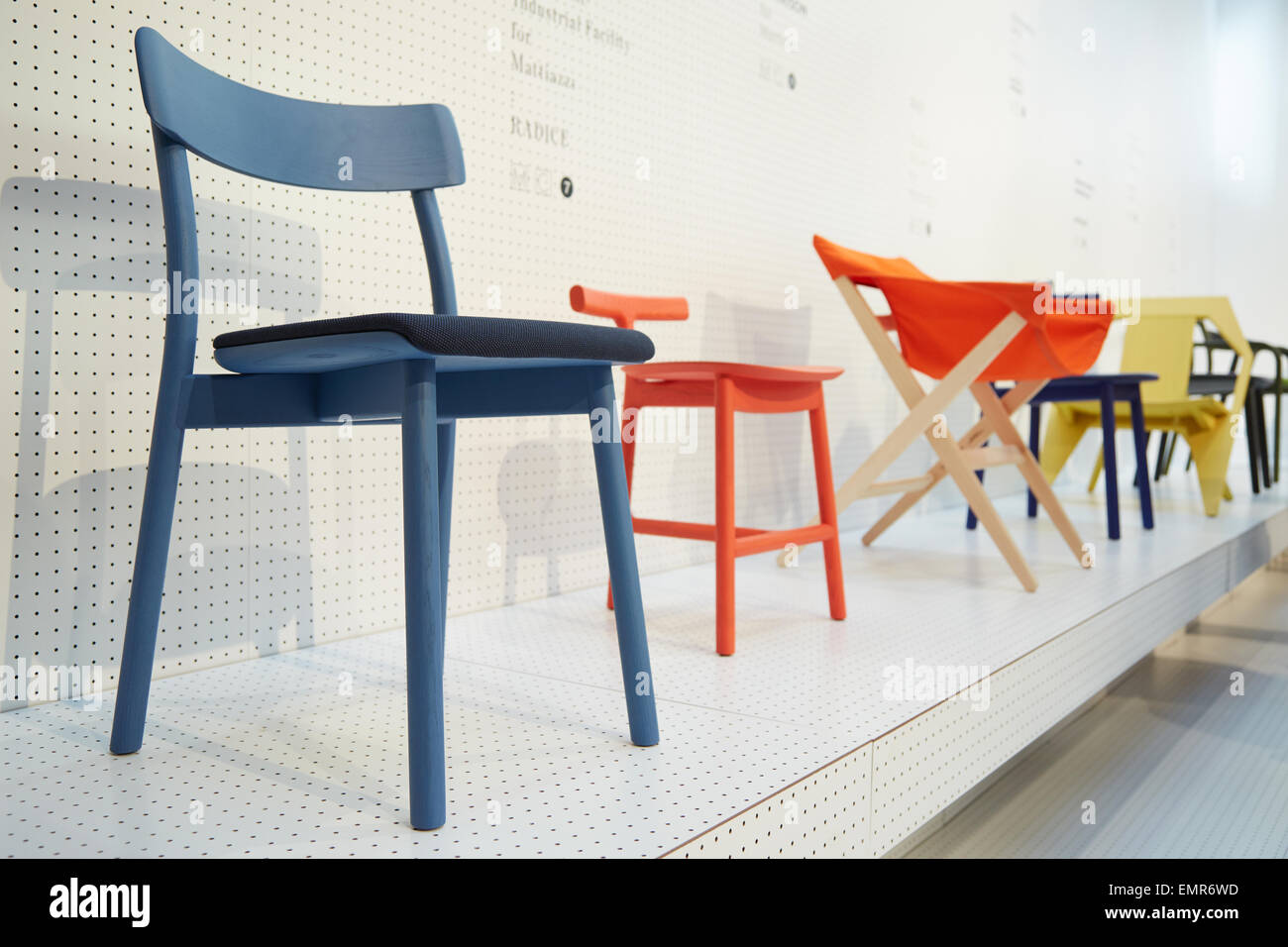MILAN, ITALY - APRIL 14: Milan Design Week, chairs at Mattiazzi stand ...