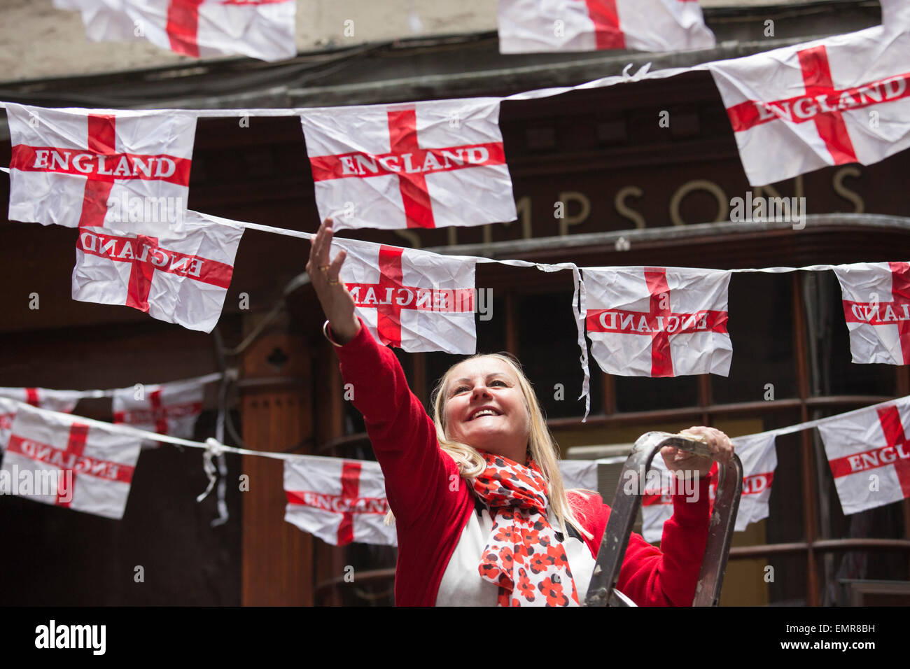 London, UK. 23 April 2015. Patricia Conway-Gravelius, waitress at ...