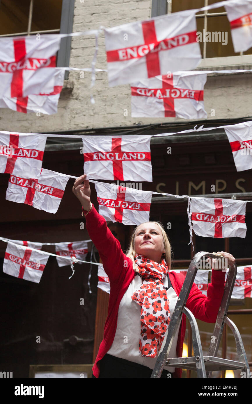 London, UK. 23 April 2015. Patricia Conway-Gravelius, waitress at ...