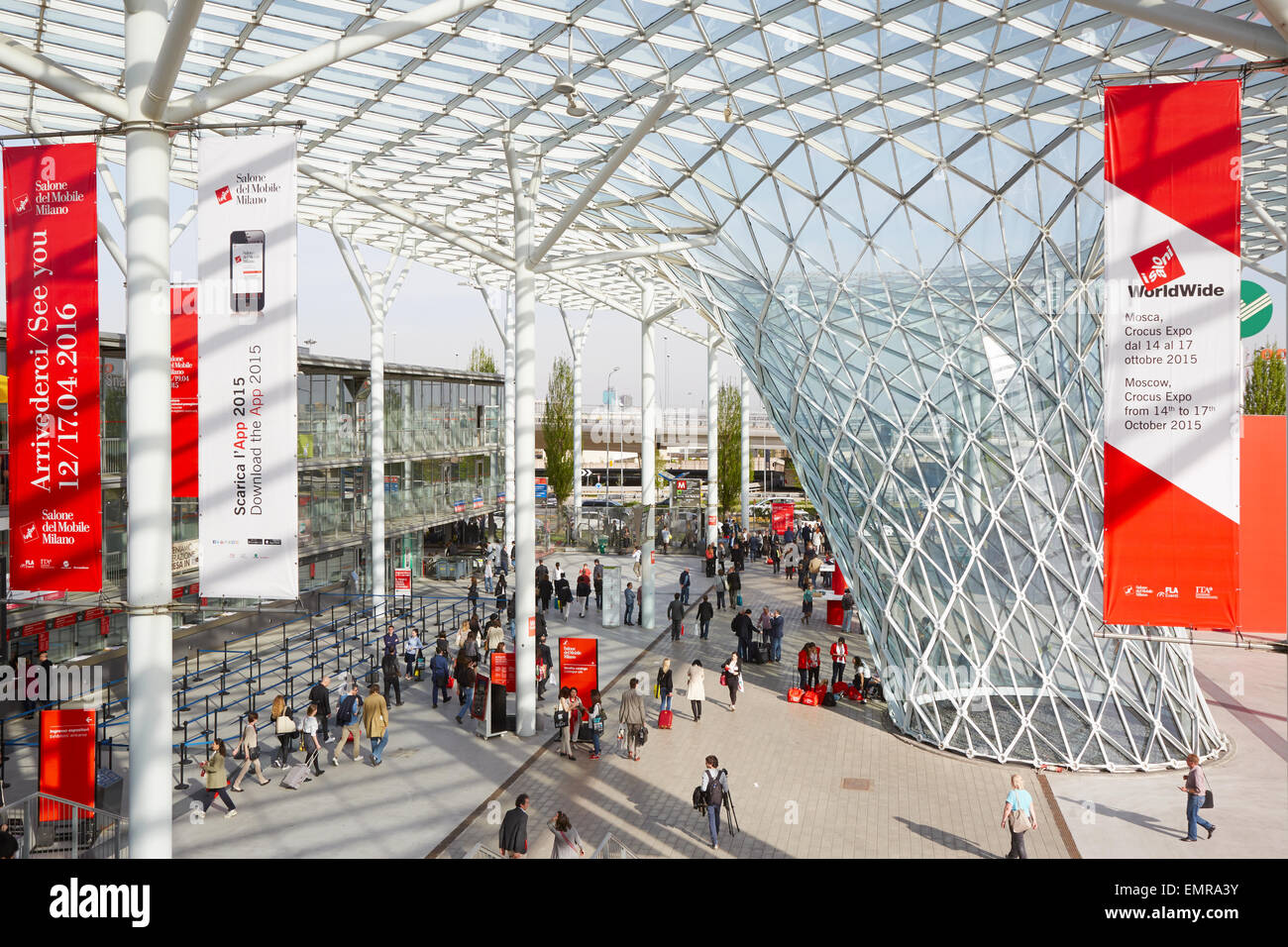 MILAN, ITALY - APRIL 14: Milan Design Week, people at Salone del Mobile ...