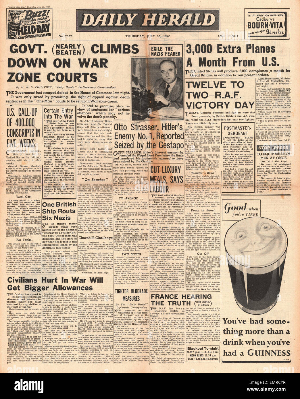 1940 world war two world war 2 newspaper headline hi-res stock ...